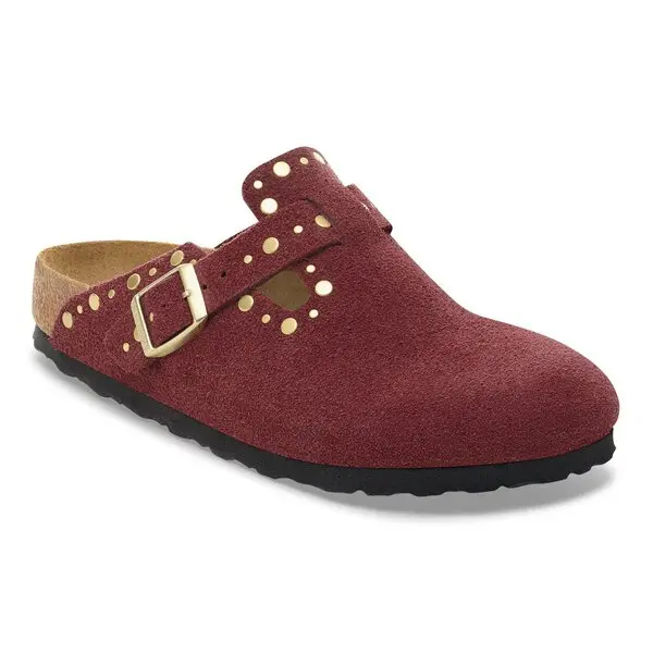 BIRKENSTOCK Boston Rivets Suede Leather Clogs - Zinfandel