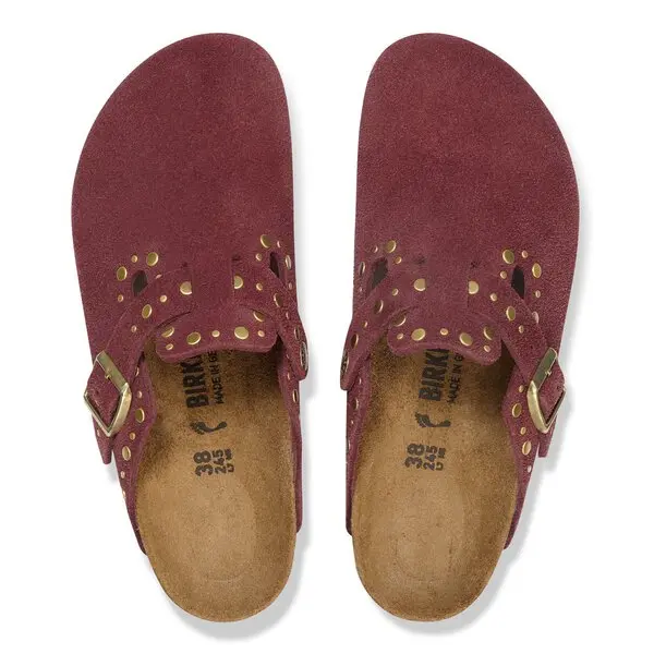 BIRKENSTOCK Boston Rivets Suede Leather Clogs - Zinfandel
