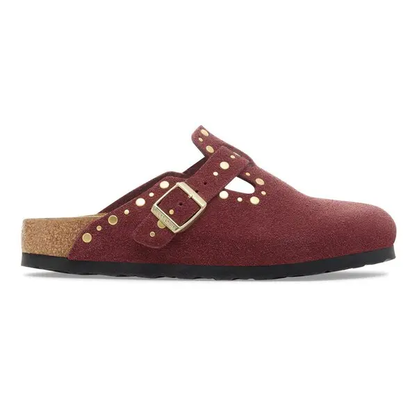 BIRKENSTOCK Boston Rivets Suede Leather Clogs - Zinfandel