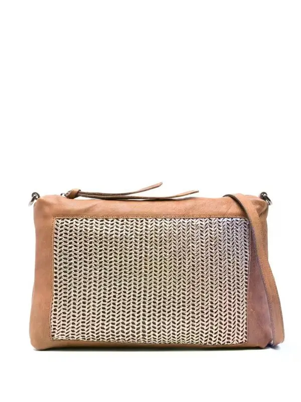 SOMMET Leather Woven-panel Shoulder Bag