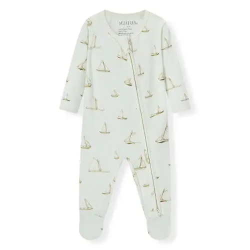 MILKBARN Organic Cotton Zipper Footed Romper - Sailboat Melody
