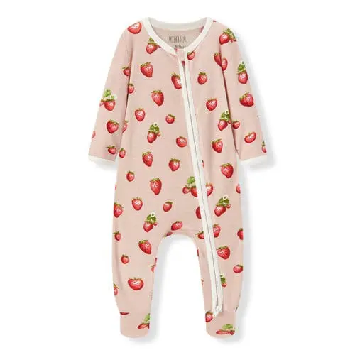 MILKBARN Organic Cotton Zipper Footed Romper - Strawberry