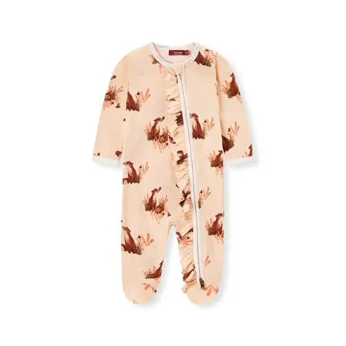MILKBARN Organic Cotton Ruffle Zipper Footed Romper - Floral Fox
