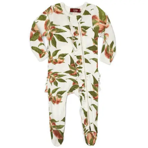 MILKBARN Organic Cotton Ruffle Zipper Footed Romper - Peaches