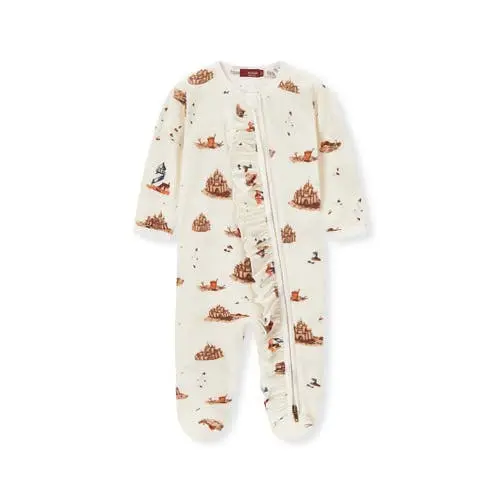MILKBARN Organic Cotton Ruffle Zipper Footed Romper - Sandcastle