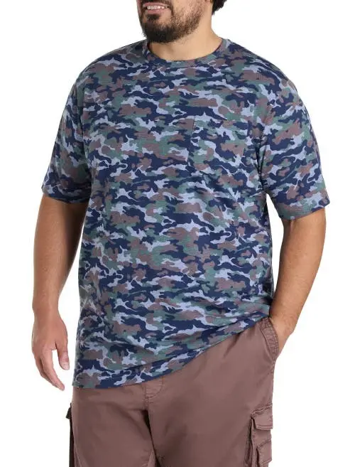 HARBOR BAY BY DXL Big & Tall Moisture-wicking Printed Pocket T-shirt - Blue Multi