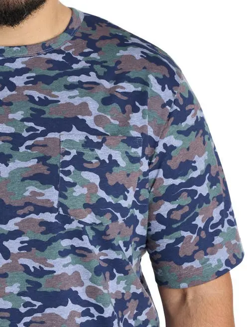HARBOR BAY BY DXL Big & Tall Moisture-wicking Printed Pocket T-shirt - Blue Multi