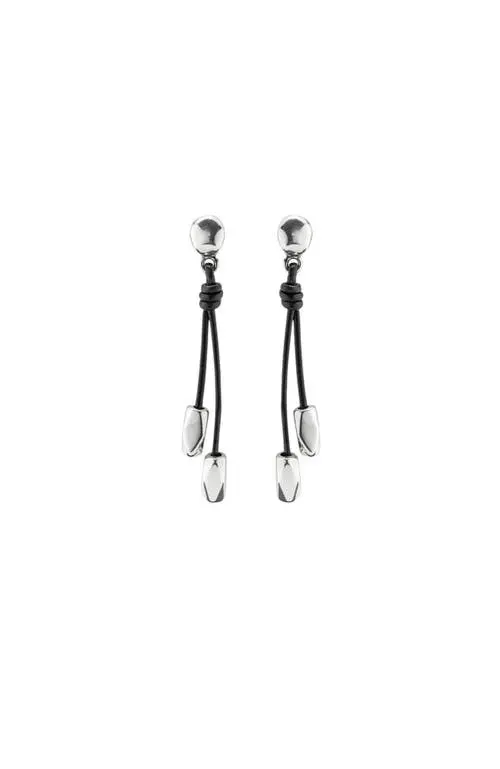 UNODE50 Leather Beaded Drop Earrings - Silver