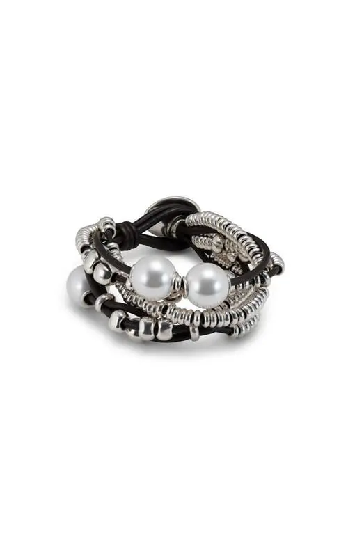 UNODE50 Smooth Leather Loop Bracelet - Silver