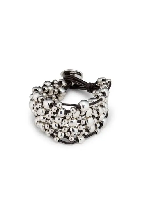 UNODE50 Textured Leather Cuff - Silver