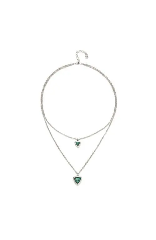 UNODE50 Green Crystal Triangle Pendant Necklace - Silver