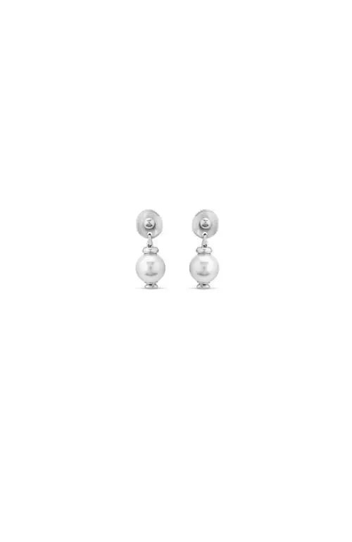 UNODE50 Medallion Pearl Drop Earrings - Silver