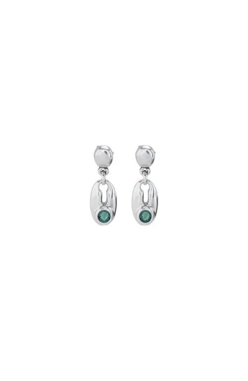 UNODE50 Green Crystal Drop Earrings - Silver