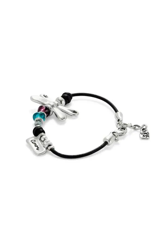 UNODE50 Dragonfly Charm Leather Bracelet