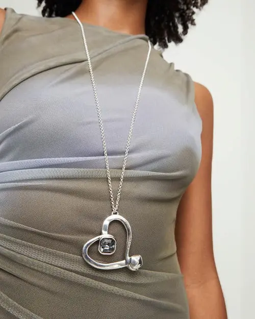 UNODE50 Long Heart Pendant Necklace - Silver