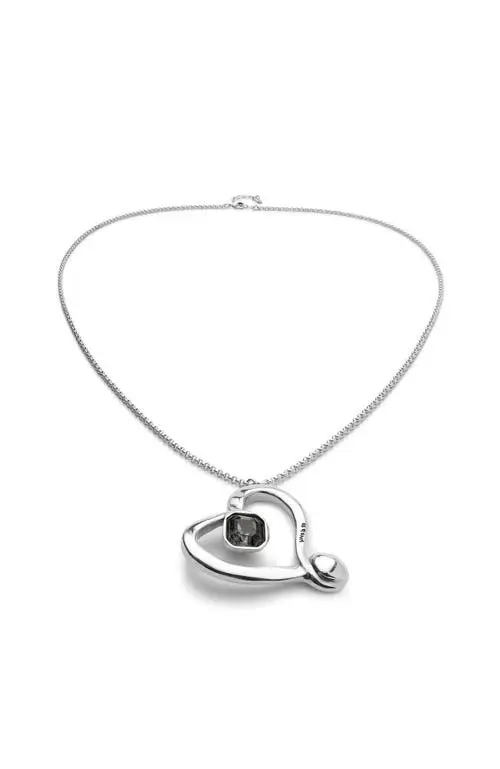 UNODE50 Long Heart Pendant Necklace - Silver