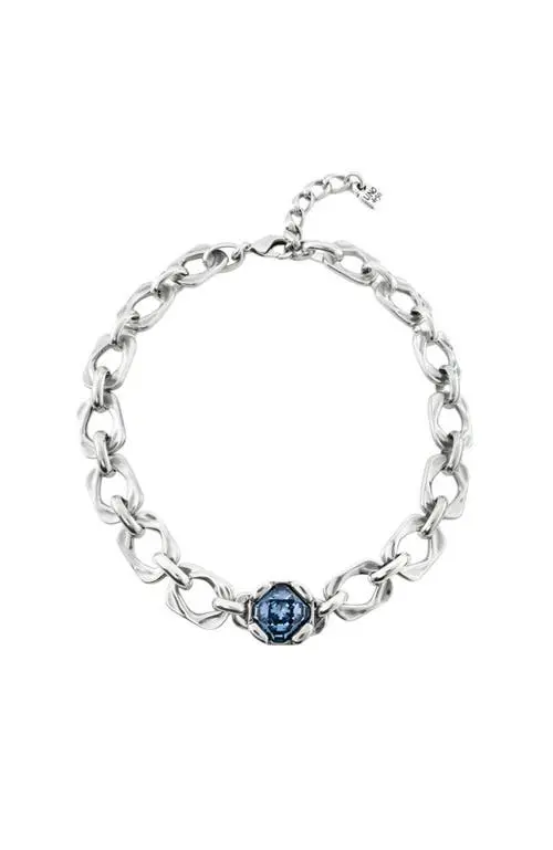 UNODE50 Wide Link Crystal Necklace - Silver
