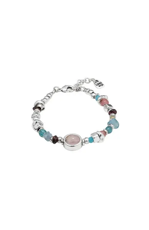 UNODE50 Textured Stone And Crystal Bracelet - Silver