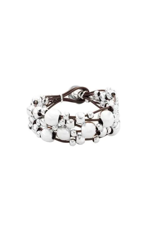 UNODE50 Braided Leather Cuff - Silver