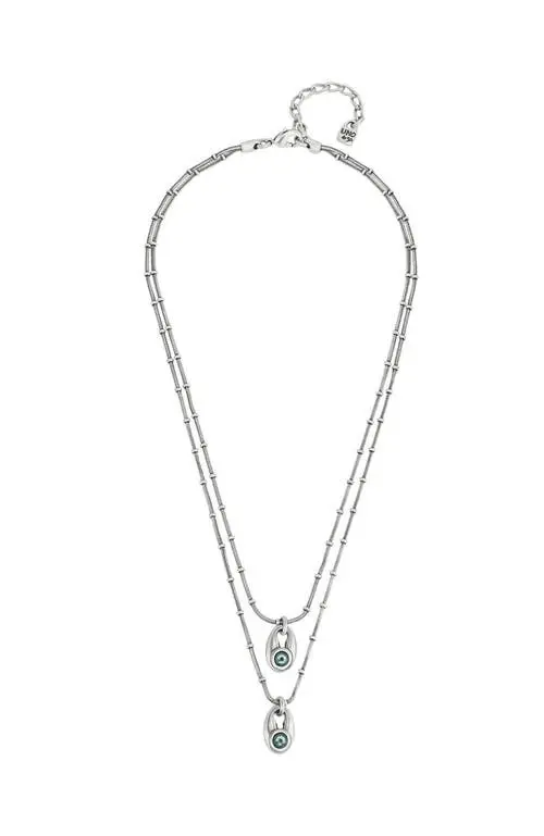 UNODE50 Double Strand Crystal Chain Necklace - Silver