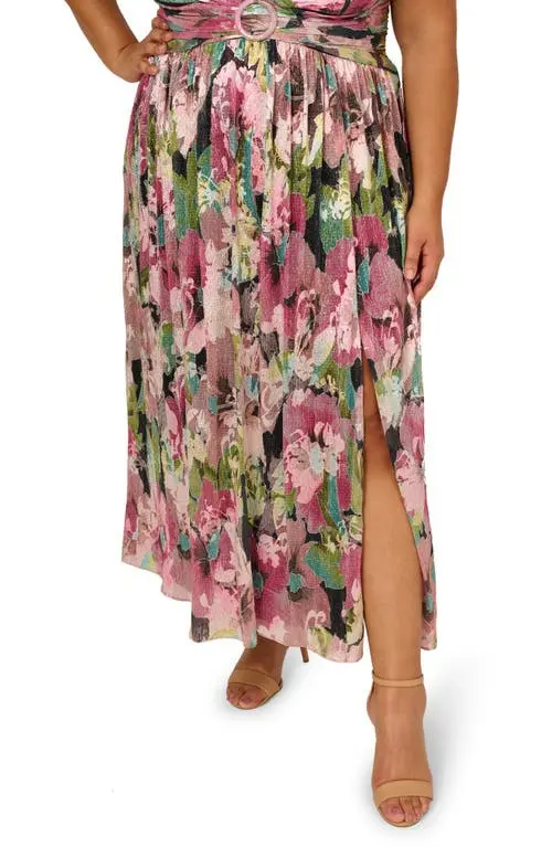 Adrianna Papell Metallic Floral Maxi Cocktail Dress