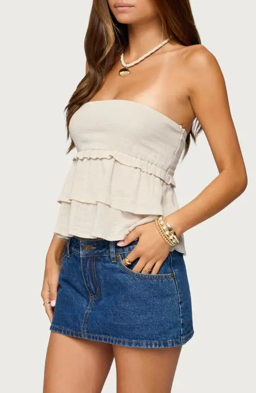 EDIKTED Strapless Peplum Top - Stone