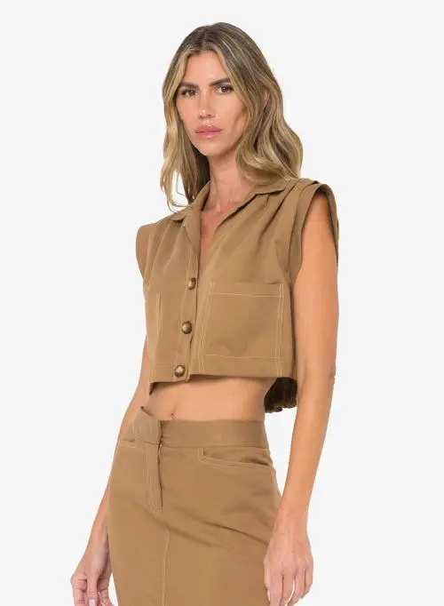 JBQ Preen Cropped Blouse - Caramel