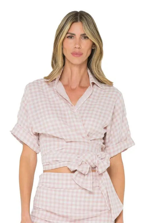 JBQ Kora Wrap Top - Pink Check