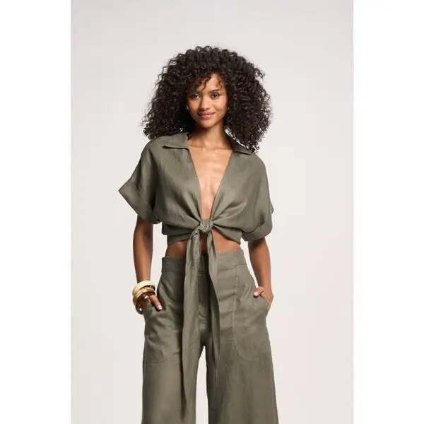 JBQ Chiara Linen Top - Moss
