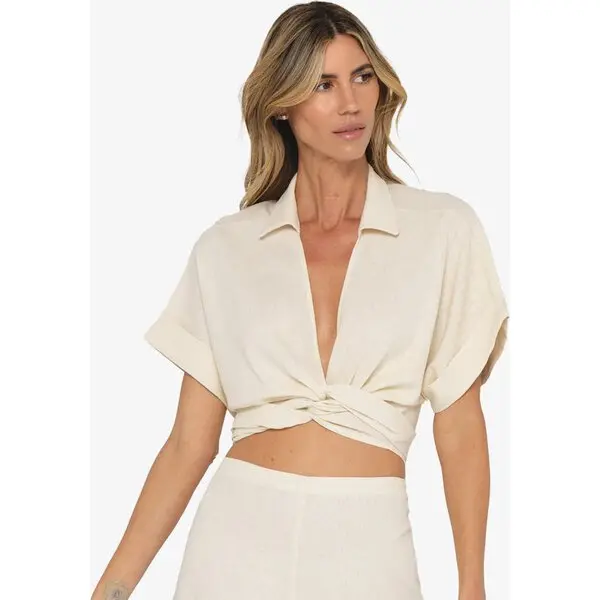 JBQ Chiara Cropped Twist-knot Top - Vanilla