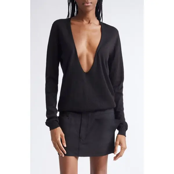 Rick Owens Extreme V-neck Virgin Wool Sweater - Black