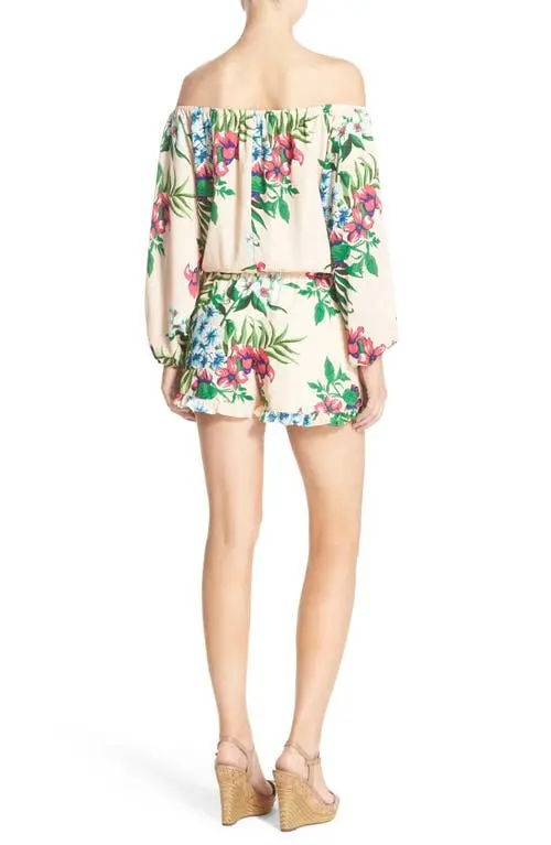 Fraiche By J Off-the-shoulder Print Romper