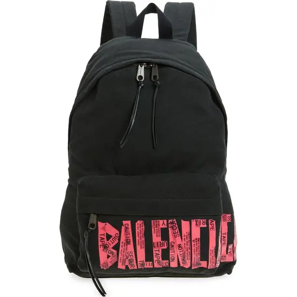 Balenciaga Tape Type Logo Canvas Backpack - Black/light Red