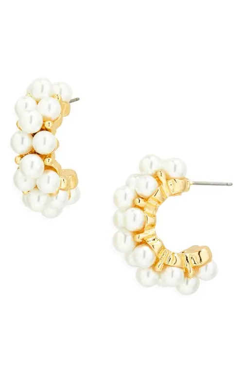 KENNETH JAY LANE Faux Pearl Cluster Hoop Earrings - Gold