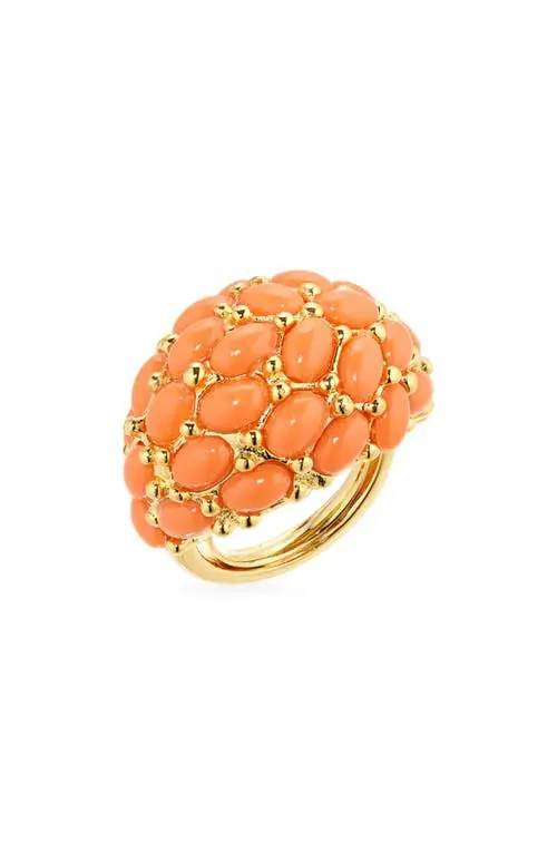 KENNETH JAY LANE Oval Cabochon Adjustable Cocktail Ring - Coral