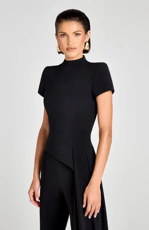 NADINE MERABI Pleated Drape Mock Neck Top