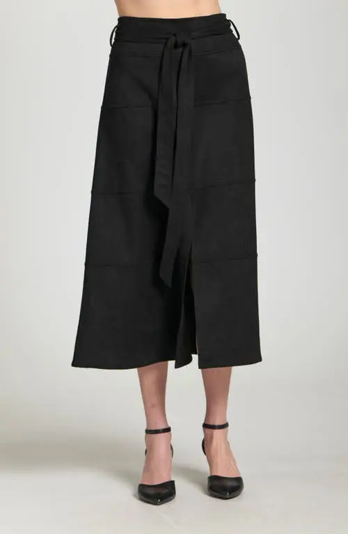 APNY Faux Suede Paneled A-line Midi Skirt