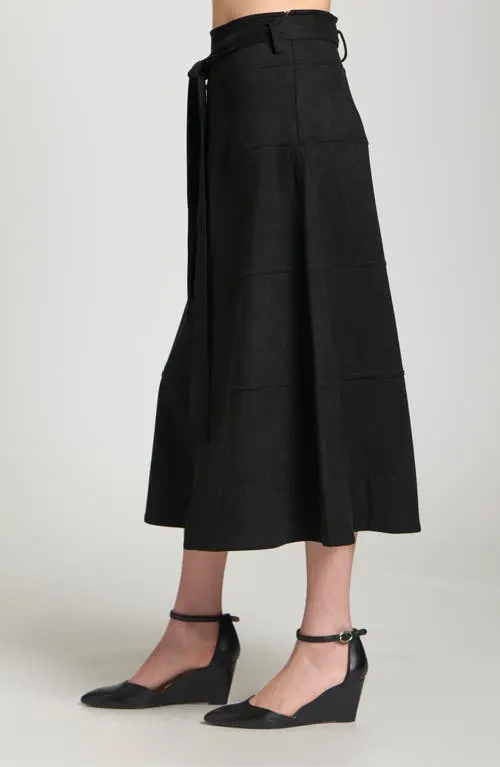 APNY Faux Suede Paneled A-line Midi Skirt