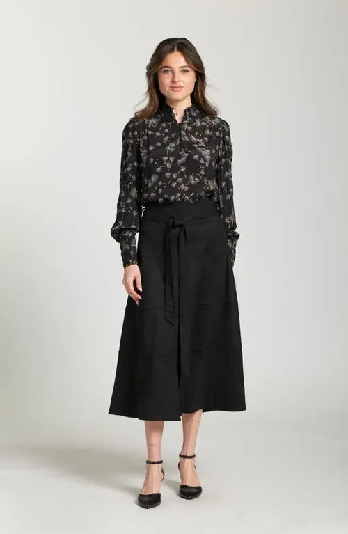 APNY Faux Suede Paneled A-line Midi Skirt