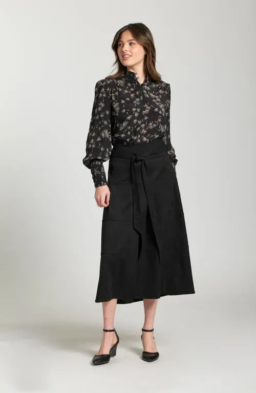 APNY Faux Suede Paneled A-line Midi Skirt