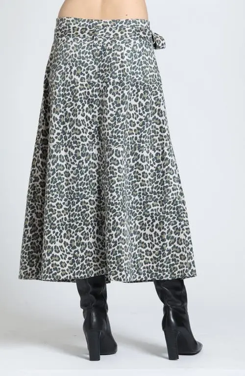 APNY Faux Suede Paneled A-line Midi Skirt - Desert Leopard