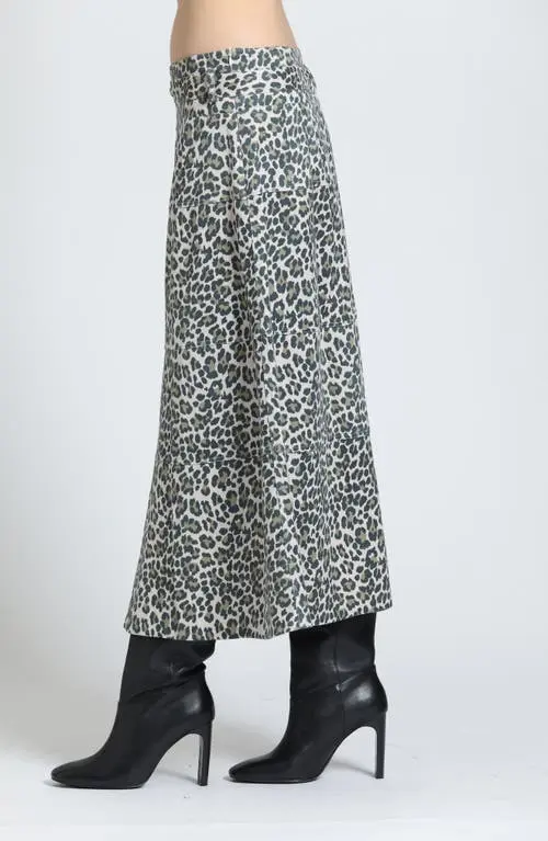APNY Faux Suede Paneled A-line Midi Skirt - Desert Leopard