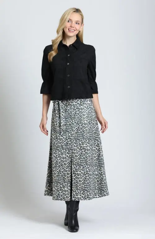 APNY Faux Suede Paneled A-line Midi Skirt - Desert Leopard