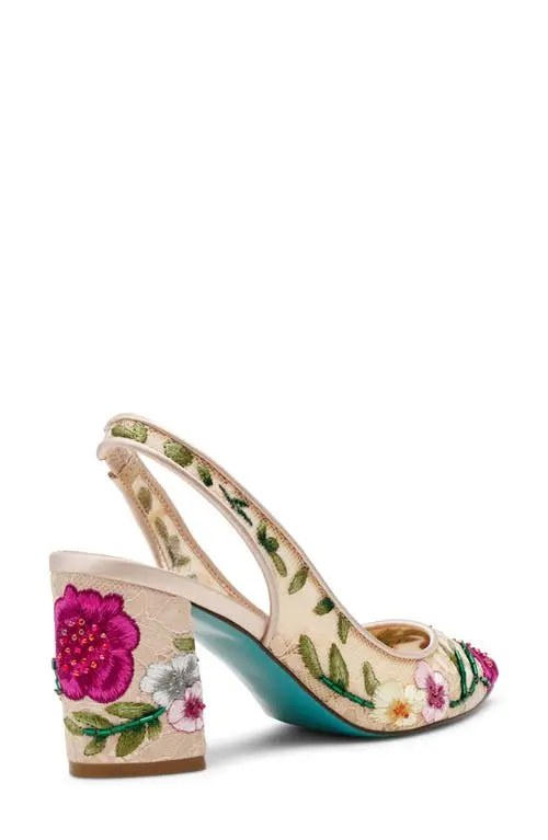 Betsey Johnson Lira Pointed Toe Slingback Pumps - Blush Multi Floral
