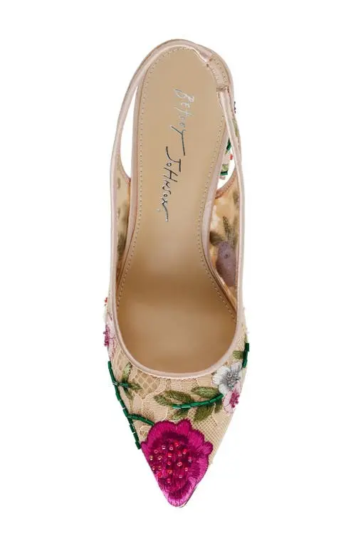 Betsey Johnson Lira Pointed Toe Slingback Pumps - Blush Multi Floral