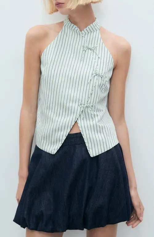 Mango Striped Tie-front Top