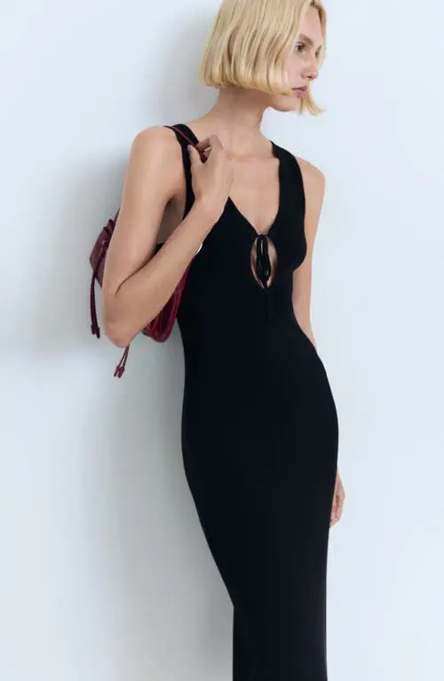 Mango Tie Neck Sleeveless Maxi Dress