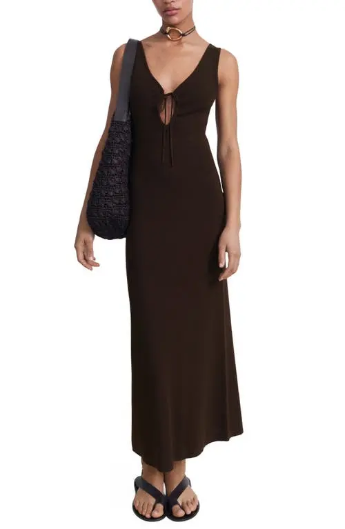 Mango Tie Neck Sleeveless Maxi Dress