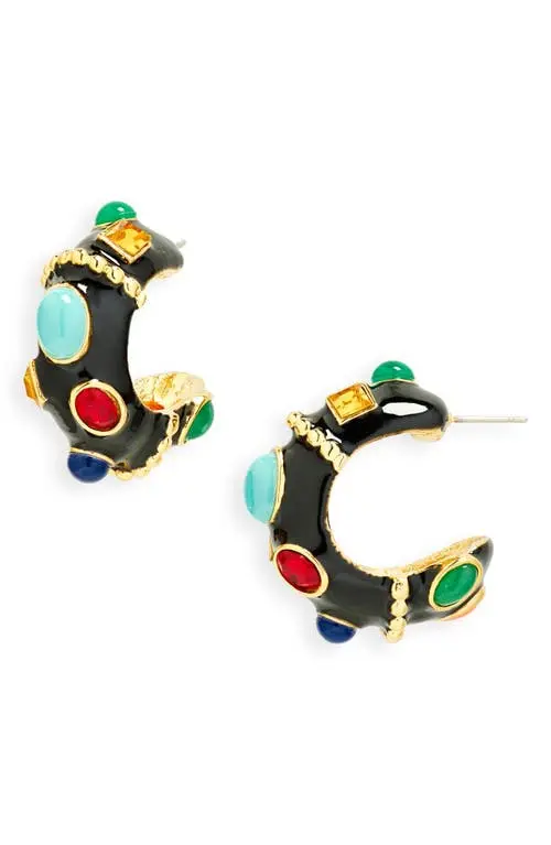 KENNETH JAY LANE Studded Enamel Hoop Earrings - Black