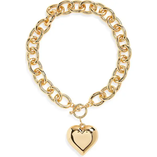 KENNETH JAY LANE Heart Pendant Toggle Necklace - Gold